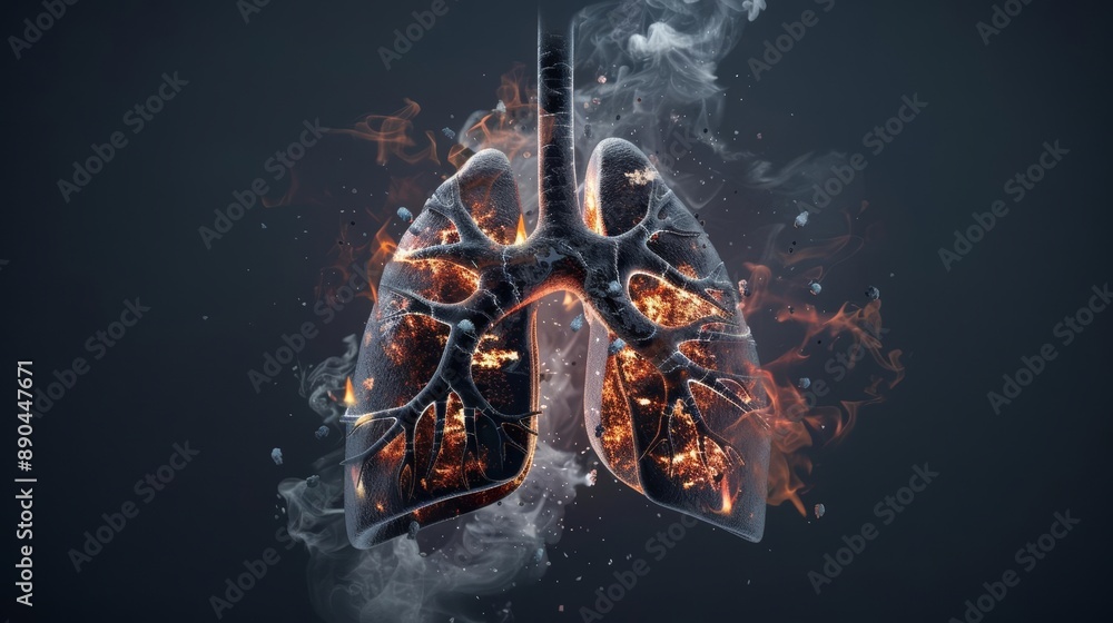Visual of lungs turning black from smoke inhalation, with ash and soot ...