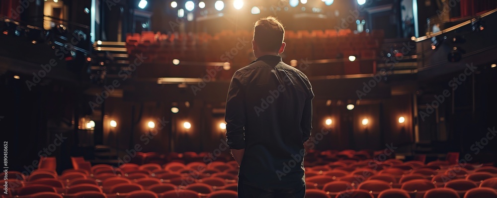 Actor rehearsing lines in a theater, expressing intensity and immersion ...