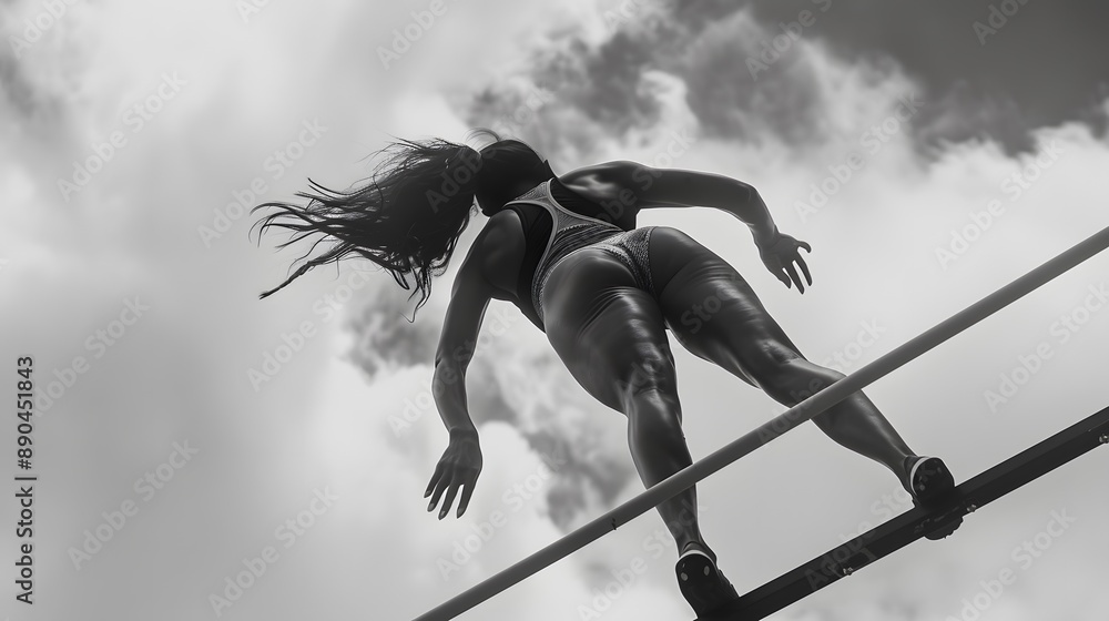 High jump, woman and fitness with exercise, sport and athlete in a ...