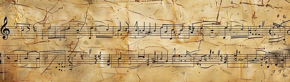 Classical music sheet with intricate notes, vintage feel, realistic ...