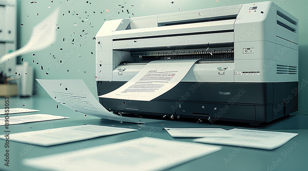 A printer is printing out several sheets of paper with an A4 size ...