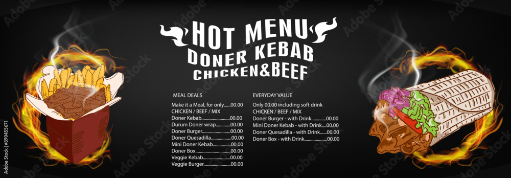 Doner kebab Hand drawn vector illustration. Making doner kebab and ...