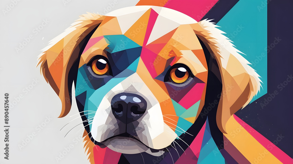 Polygonal dog portrait with multicolored patterns, great for artistic ...