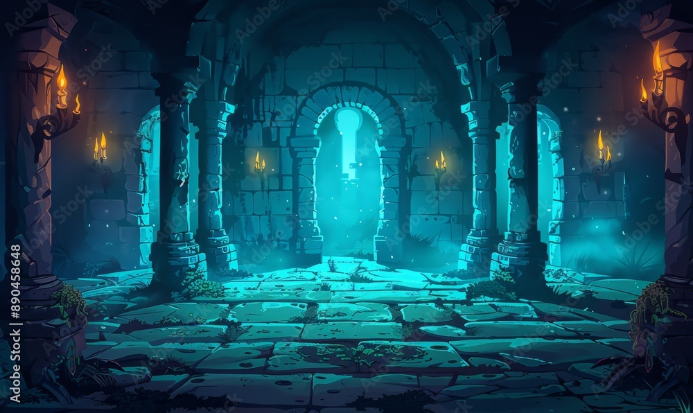 Dark Dungeon Illustration: Eerie Medieval Underground Crypt with ...
