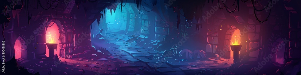 Dark Dungeon Illustration: Eerie Medieval Underground Crypt with ...