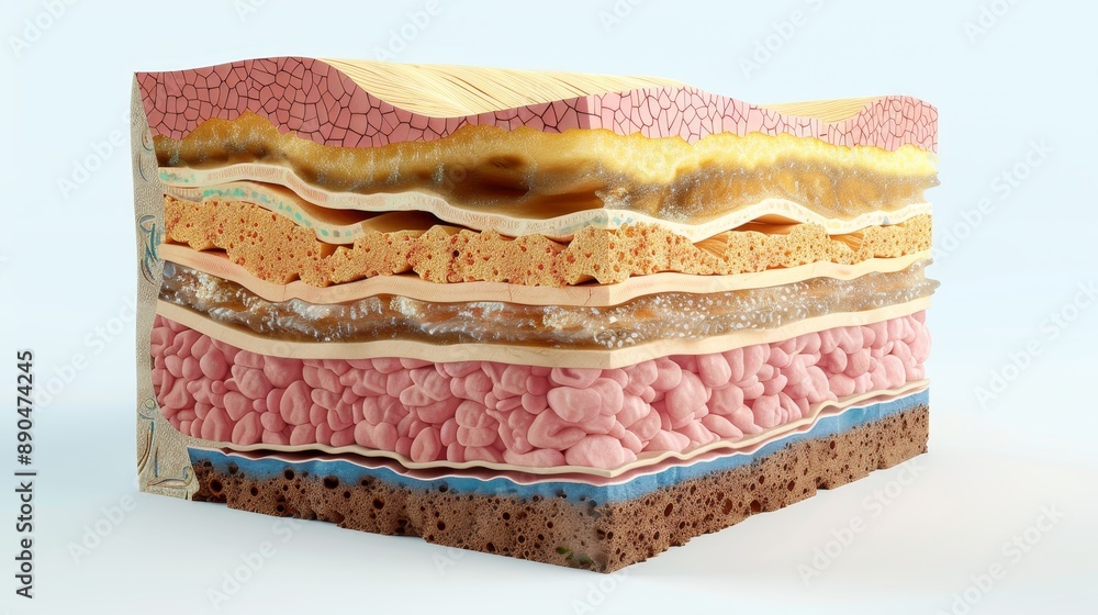Medical illustration depicting the layers of human skin for educational ...