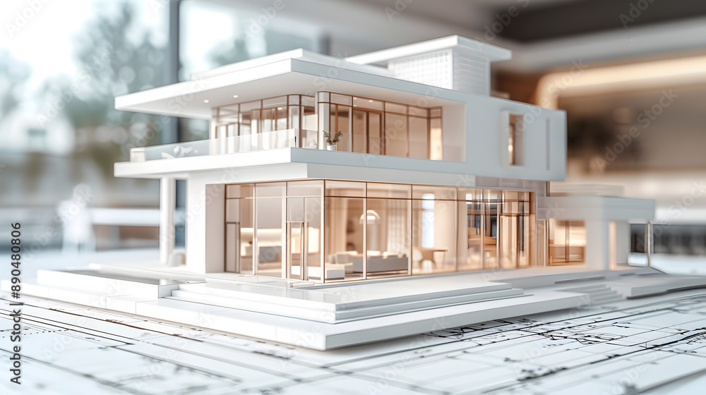 3D miniature model contemporary minimalist luxury new house ...