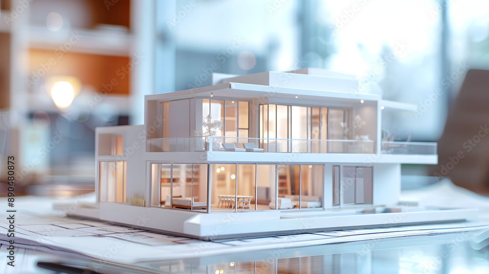 3D miniature model contemporary minimalist luxury new house ...