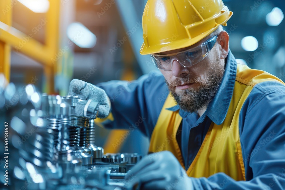 Engineer adjusting a complex gear system with precision tools ...
