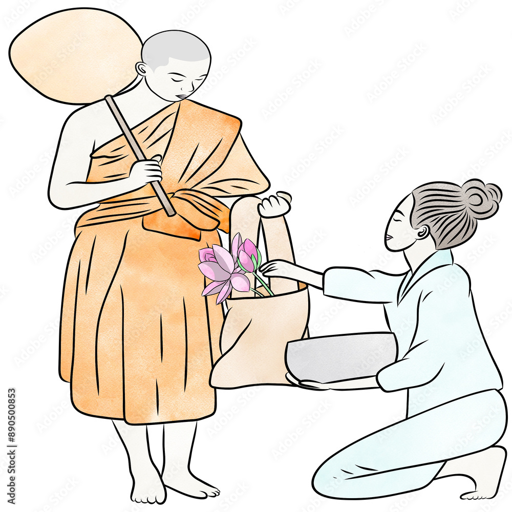 Buddhist lent day concept.Monk press the hands together at the chest or ...