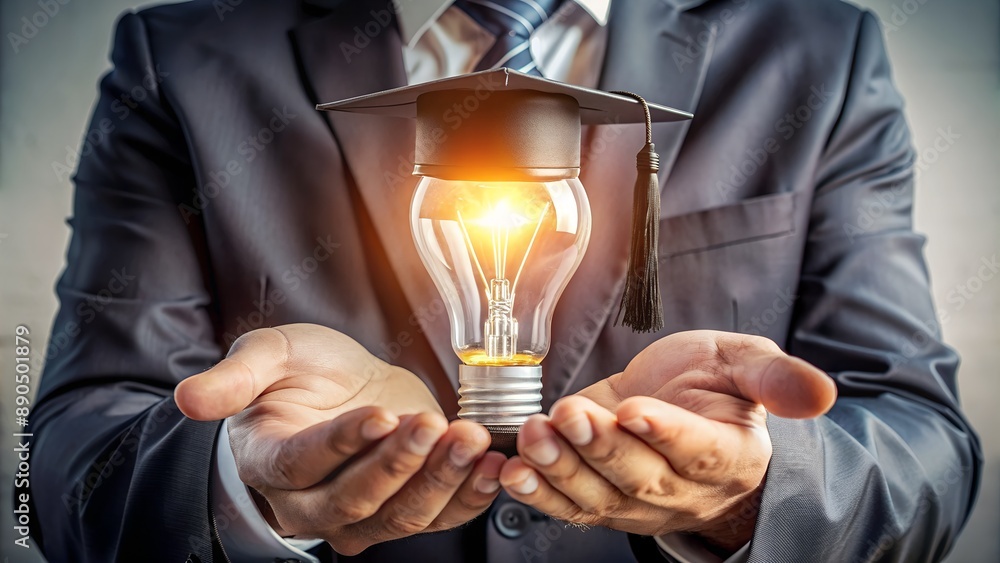 E-learning graduate certificate program concept. Man hands showing ...