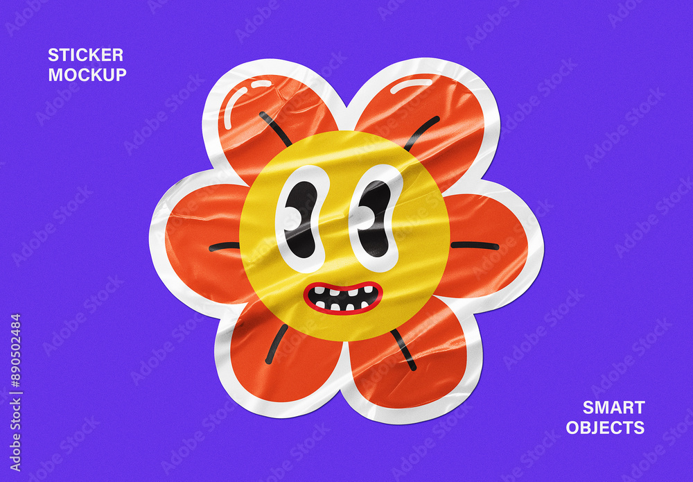 Retro Wrinkled Sticker Mockup With Generative AI Stock Template | Adobe ...