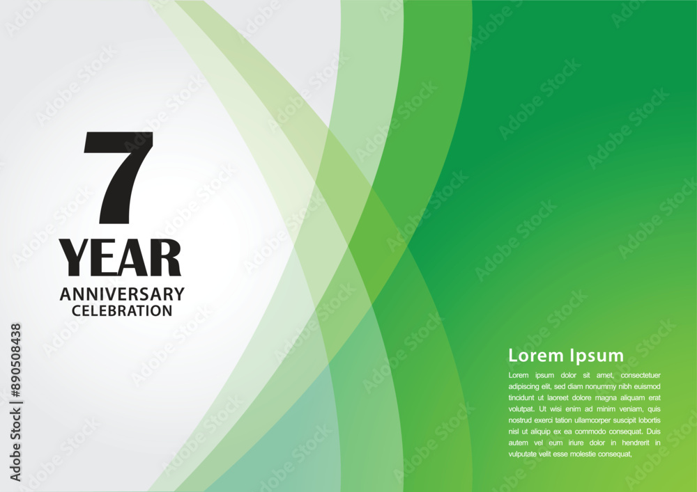 7 year anniversary celebration logotype on green background for poster ...
