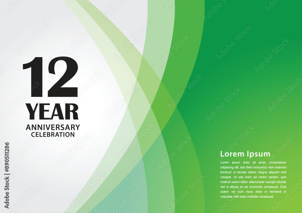 12 year anniversary celebration logotype on green background for poster ...
