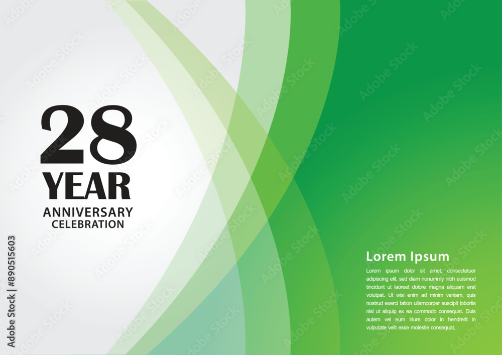 28 year anniversary celebration logotype on green background for poster ...