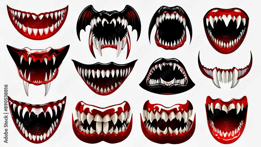 Set of vampire mouth illustrations with transparent background, ideal ...