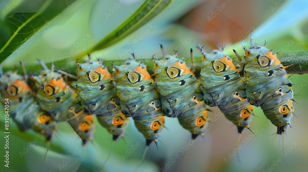 Caterpillars of the African Monarch butterfly change into chrysalises ...