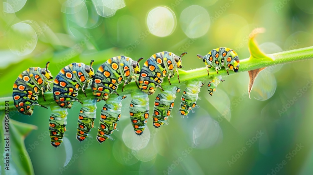 Caterpillars of the African Monarch butterfly change into chrysalises ...