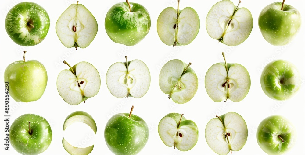 PNG file of green apple halved cut with several angles, isolated on ...