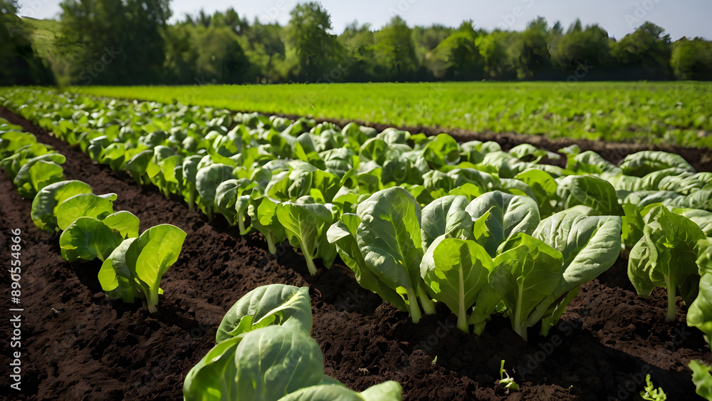 Lush Green Vegetable Field with Rows of Leafy Crops Stock Photo | Adobe ...