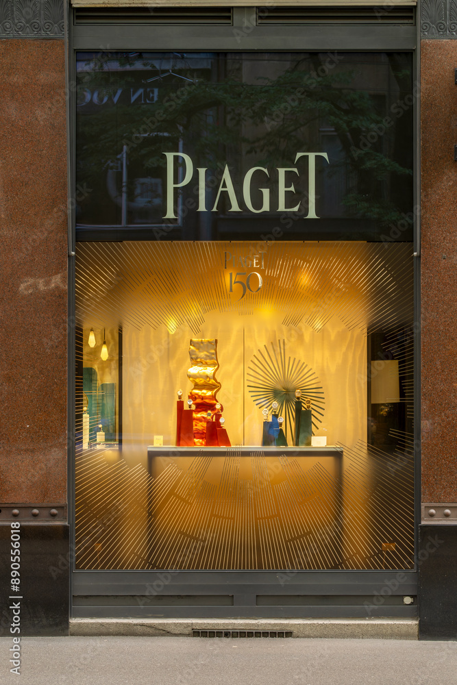 Zurich, Switzerland - July 17, 2024 :Logo and sign of Piaget store ...
