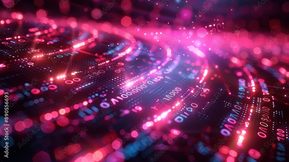 Abstract tech background with floating numbers HUD, matrix particles grid, virtual reality ...