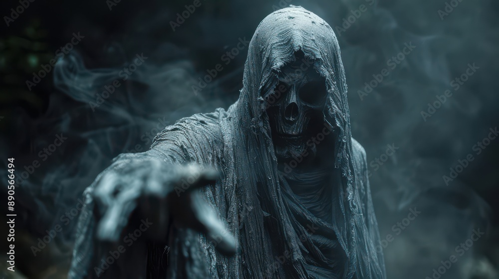 Haunting Depiction of the Grim Reaper Shrouded in Misty Darkness ...