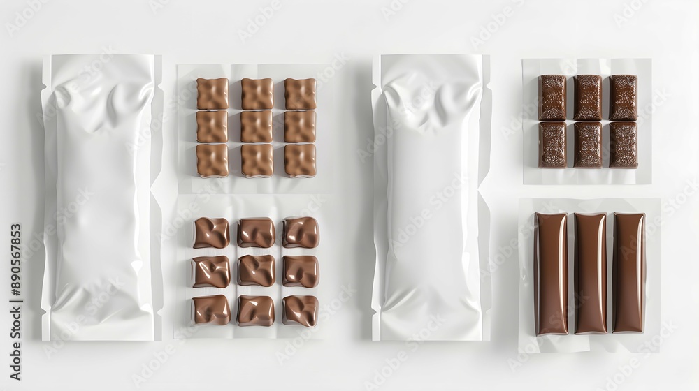 Candy packaging, realistically shown as blank white mockups for ...