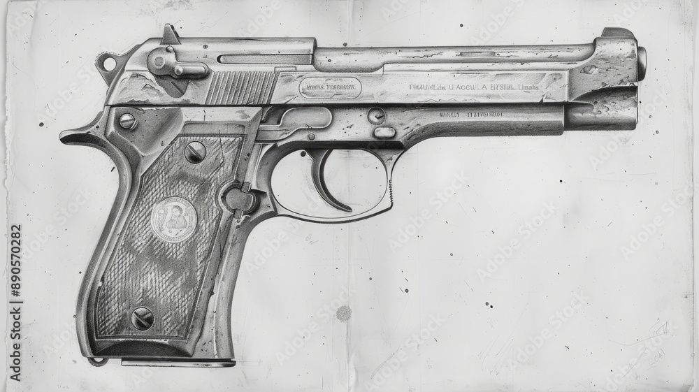 weapon, gothic, pistol, elegant, simple, minimalist, design sketch, mid ...