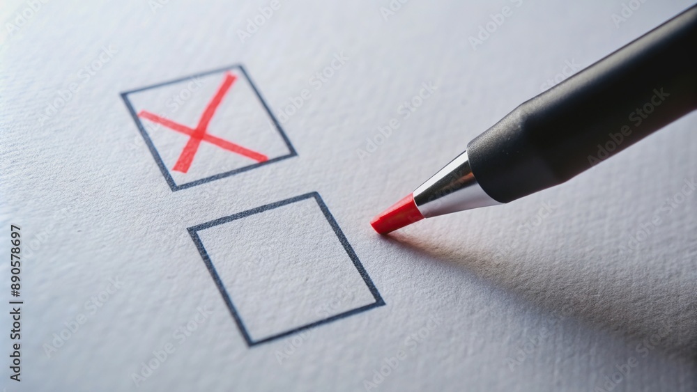 Checkbox with cross marking indicating qualification on white paper ...