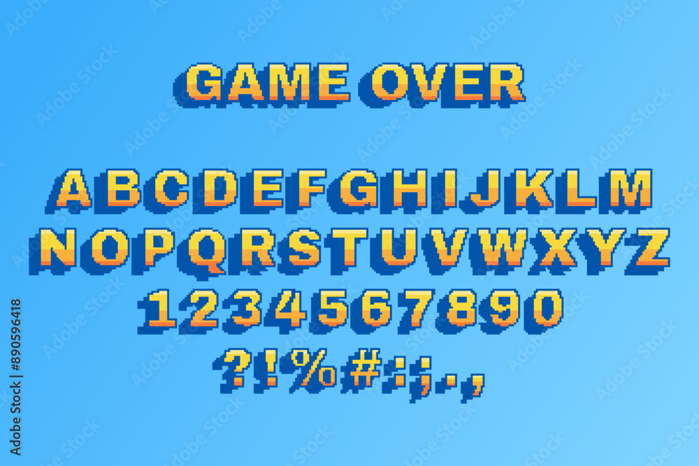 Pixel font. Video game. Retro alphabet and numbers. Gamer text. Arcade ...