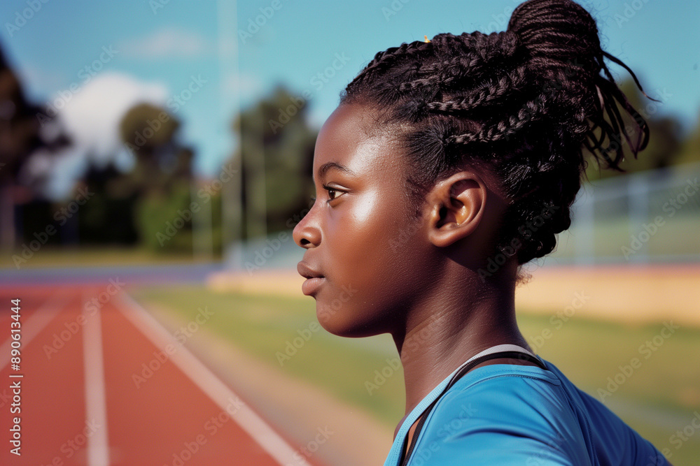 Side profile portrait of a determined young black african teenage girl ...
