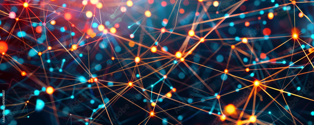 Advanced technology illustration with a square grid, lines connecting ...