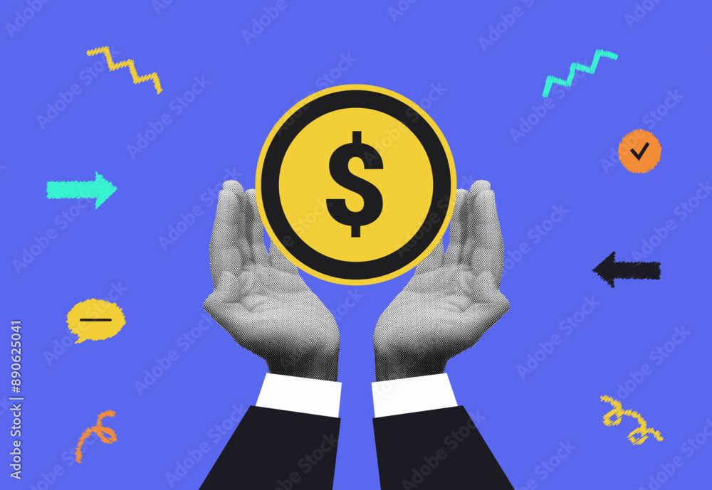 Business collage halftone, vintage, pop-art, of investment, digital ...