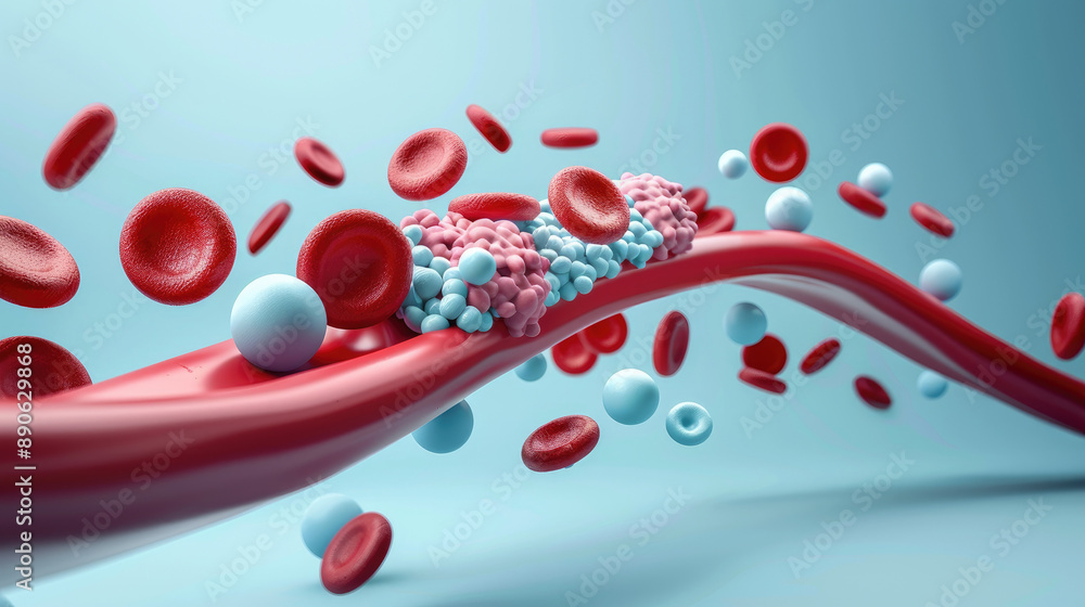 Explore a flat design illustration depicting red blood cells navigating ...