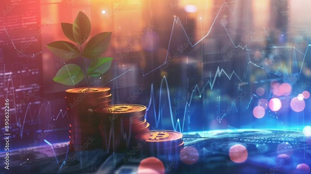 Investment concept.Futuristic digital fusion of finance and nature ...