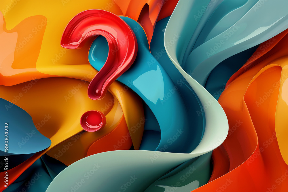 Abstract question mark among multi-colored shapes speaks to curiosity ...