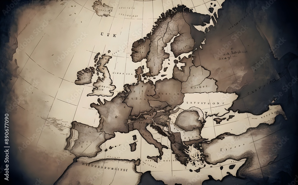 Medieval European Map: An evocative photograph of a tattered map of ...