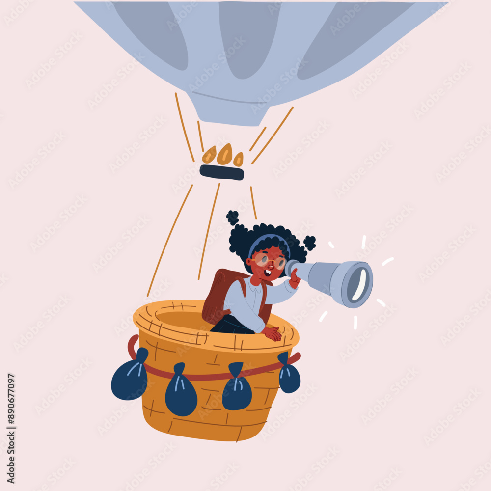 Cartoon vector illustration of Hot-air balloon in flight with child ...