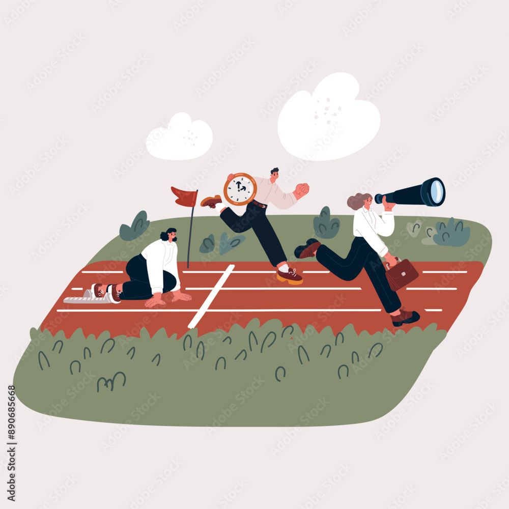 Cartoon vector illustration of Business people get ready on starting on ...