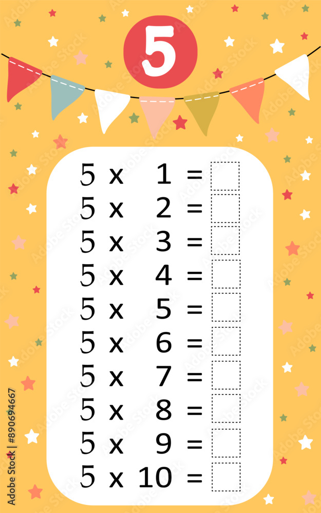 Multiplication table by 5 with a task to consolidate the knowledge of ...