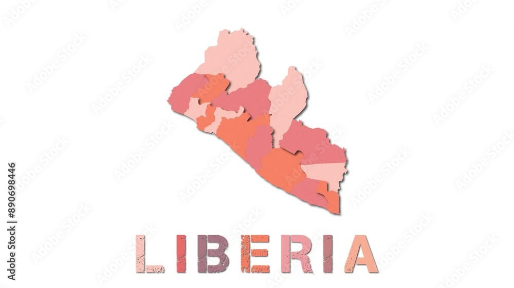 Liberia map with paper regions. Animated country map growing from ...