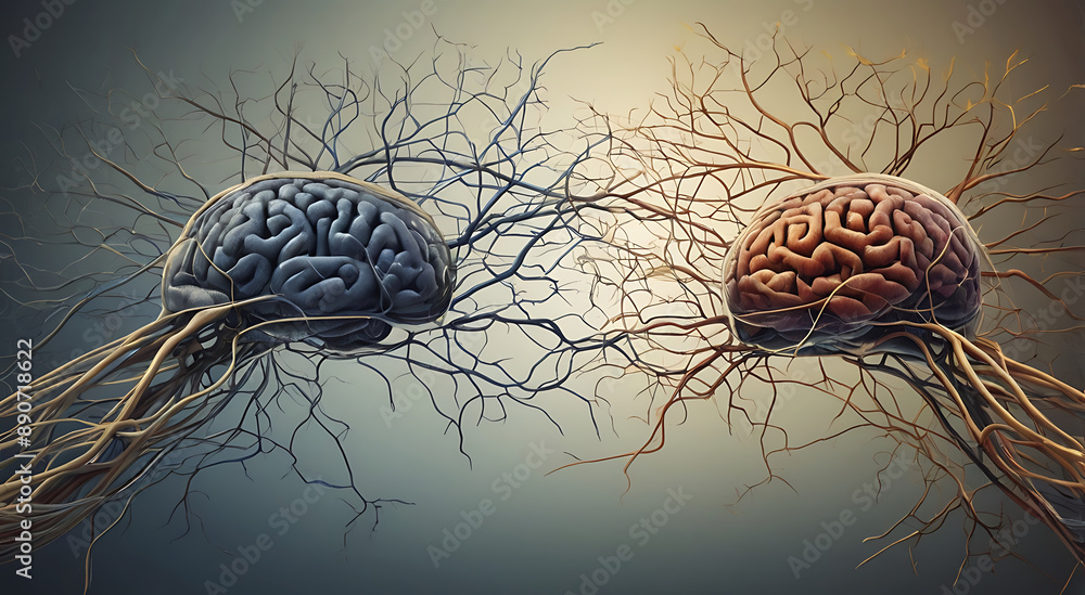 An illustration depicting neuroplasticity with a brain evolving and ...