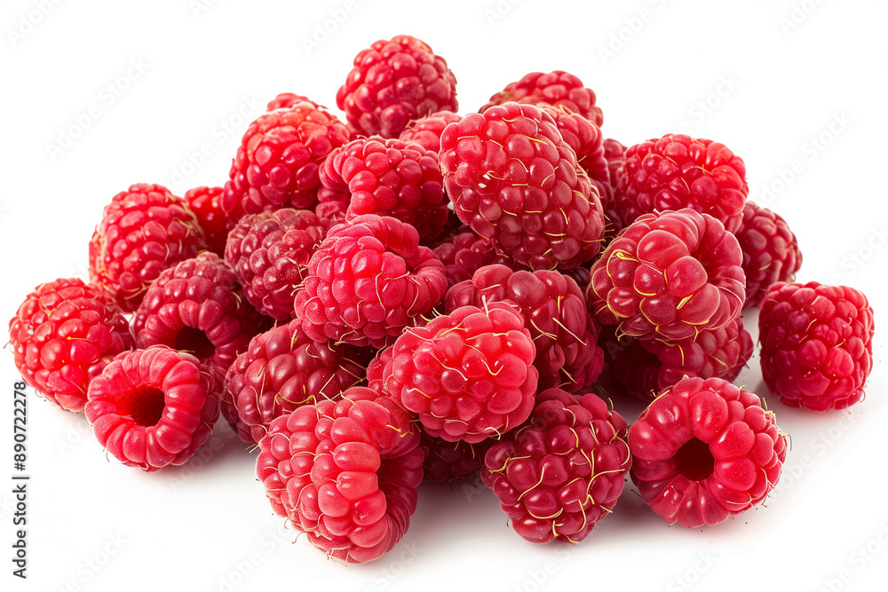 Raspberry raspberries, many angles and side view, top front group, heap ...