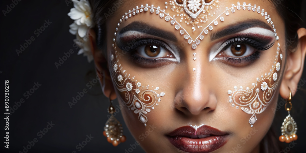 Contemporary female face painting portrait, dark and white complexion ...
