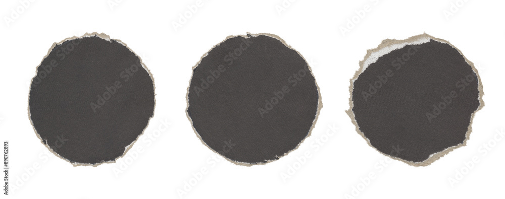 set of torn and ripped paper circles, round shapes with jagged edges ...