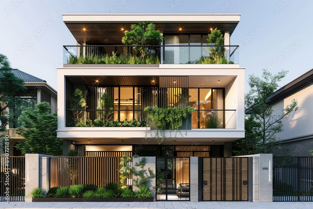 Beautiful modern house exterior with grass field Modern residential ...