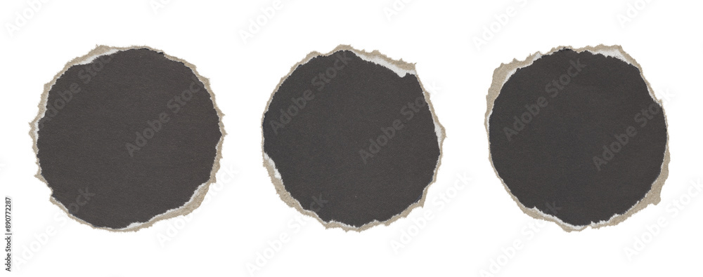 set of torn and ripped paper circles, round shapes with jagged edges ...
