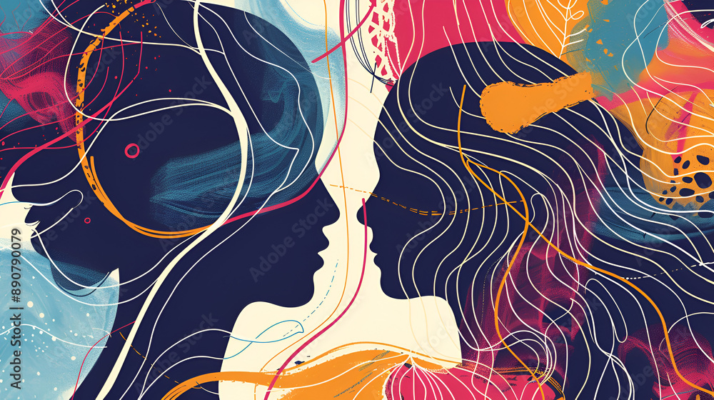 Psychotherapy and psychology: knot and untangle. Line drawing in a ...