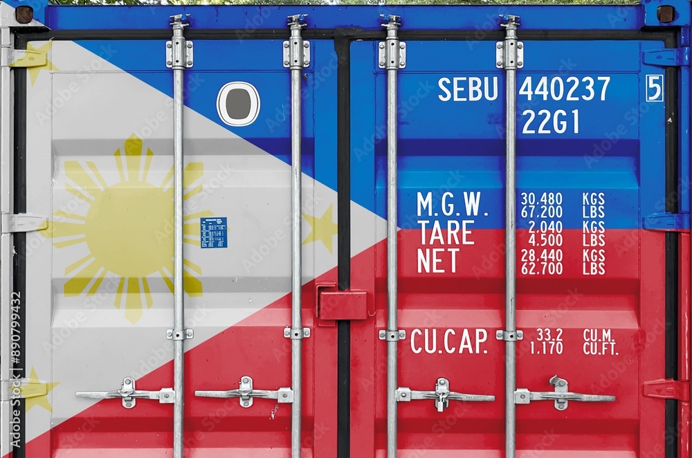 Philippines flag depicted on metal doors of shipping cargo container ...